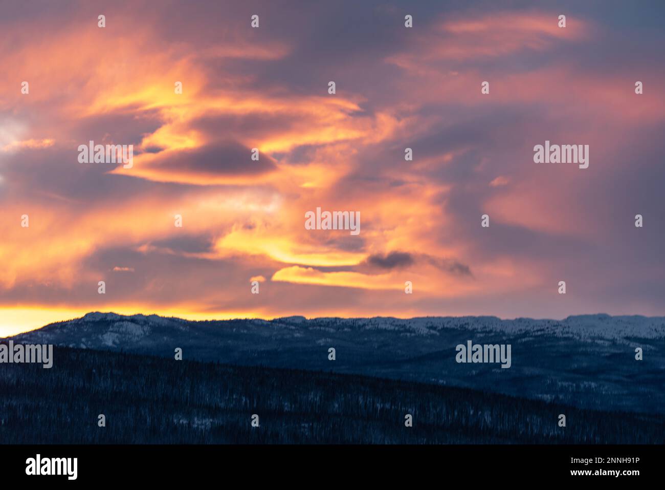 Beautiful sunset views in the wilderness of northern Canada. Bright ...