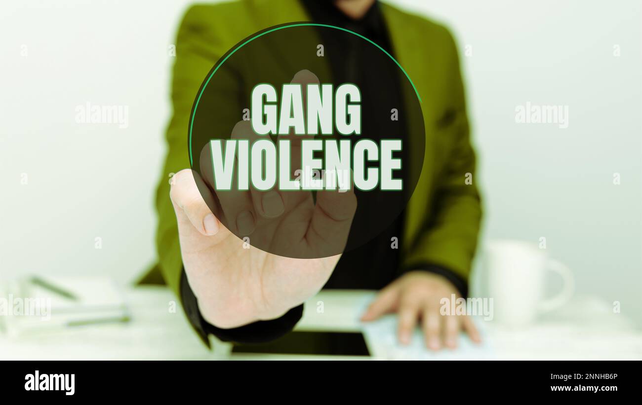 Sign displaying Gang Violence. Business showcase infringement of the ...