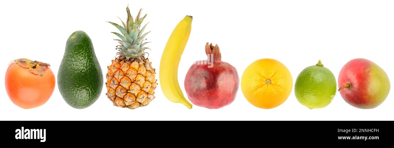 Fresh bright fruits in row isolated on white background Stock Photo - Alamy