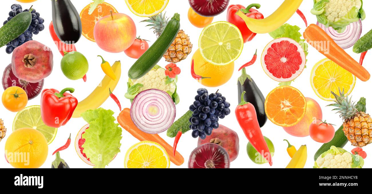 Big seamless pattern from healthy fruits and vegetables isolated on ...