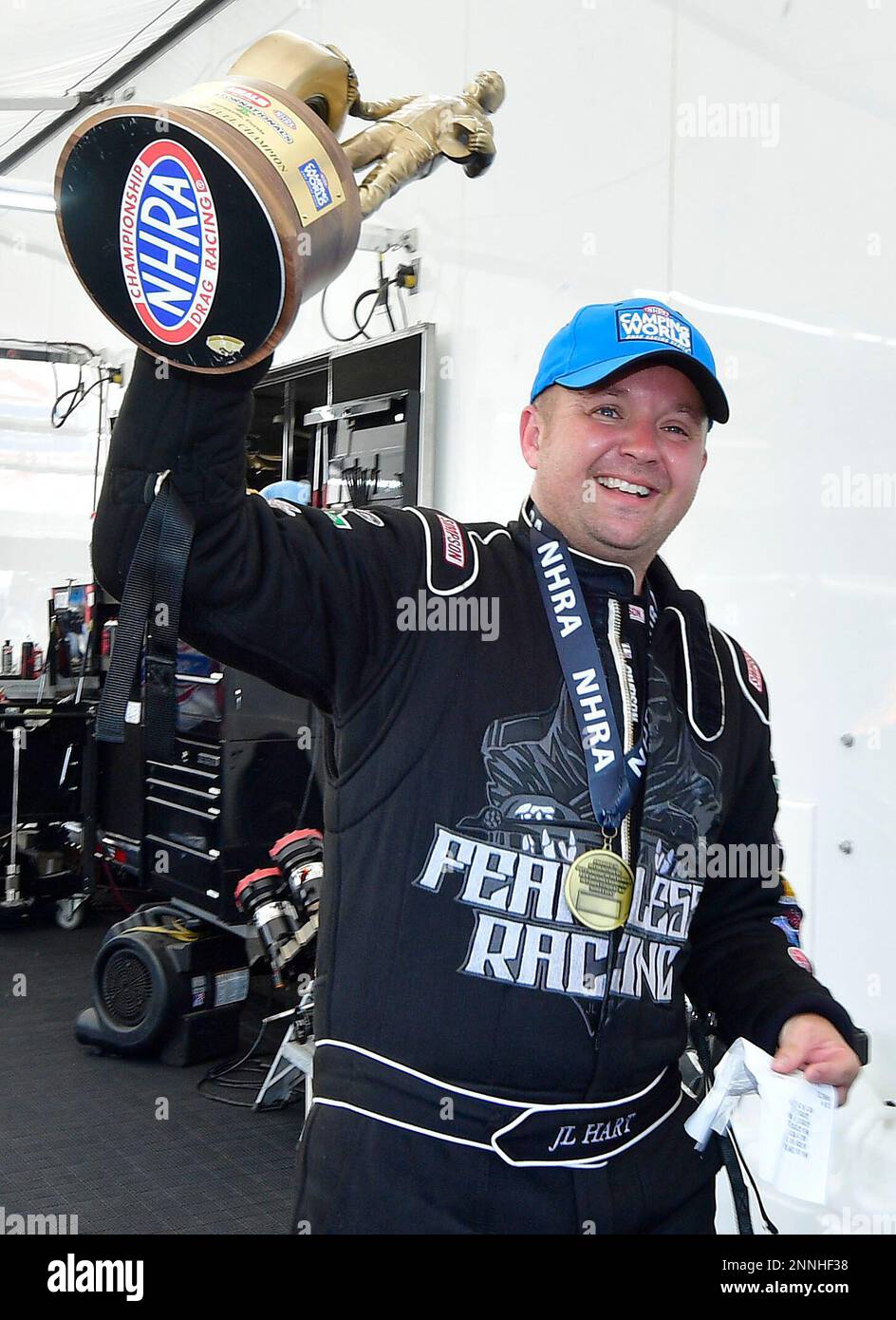 GAINESVILLE, FL - MARCH 14: Top Fuel rookie driver Josh Hart celebrates ...
