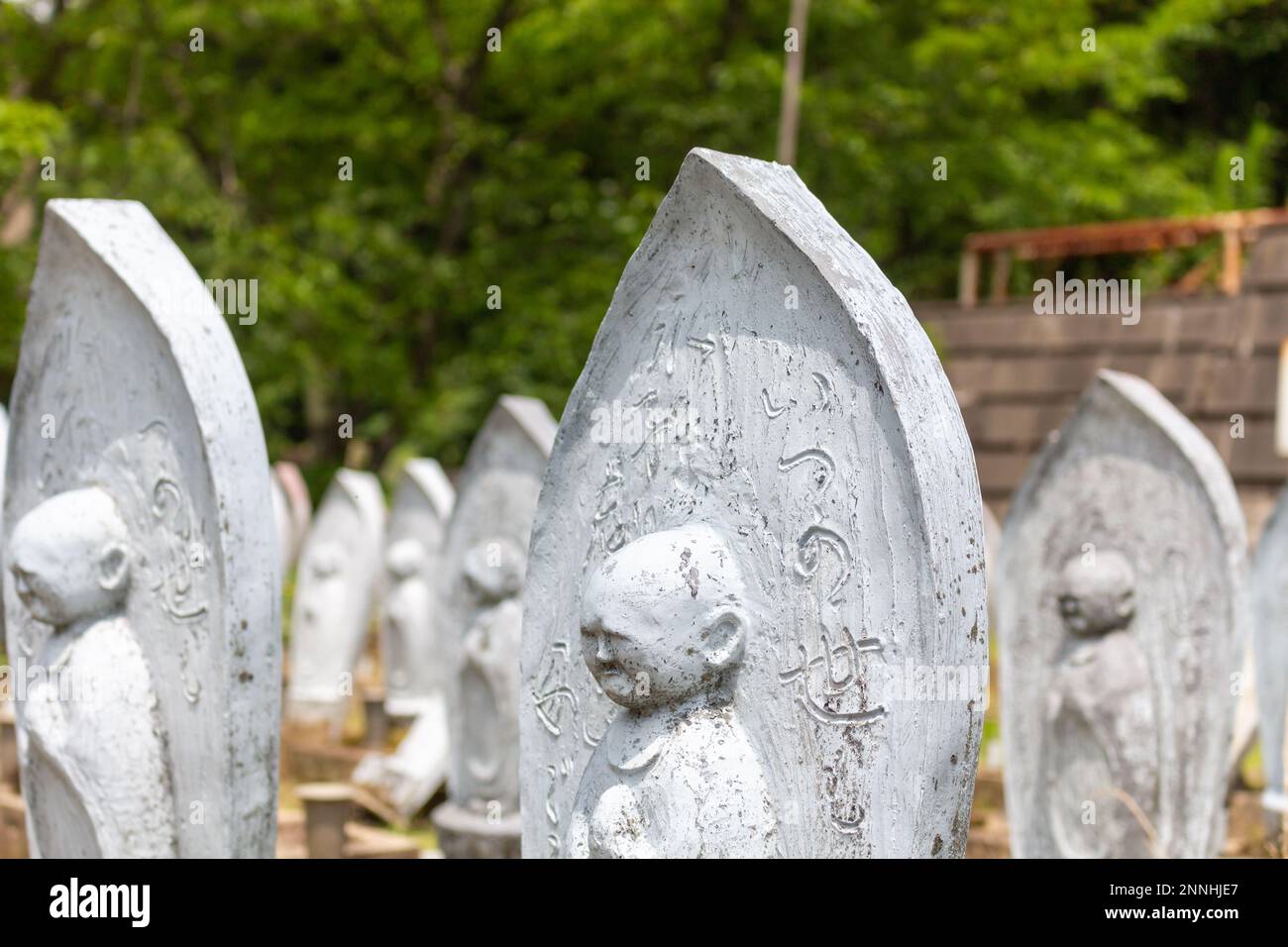 Stone statues of Ojizou san, protector of children, Hanibe caves ...