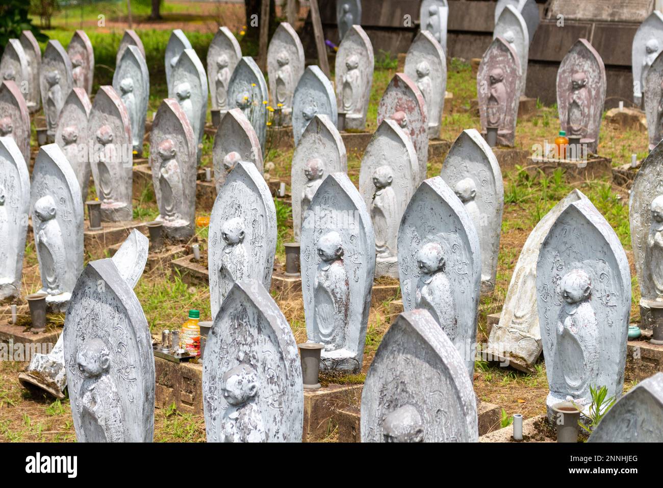 Stone statues of Ojizou san, protector of children, Hanibe caves ...