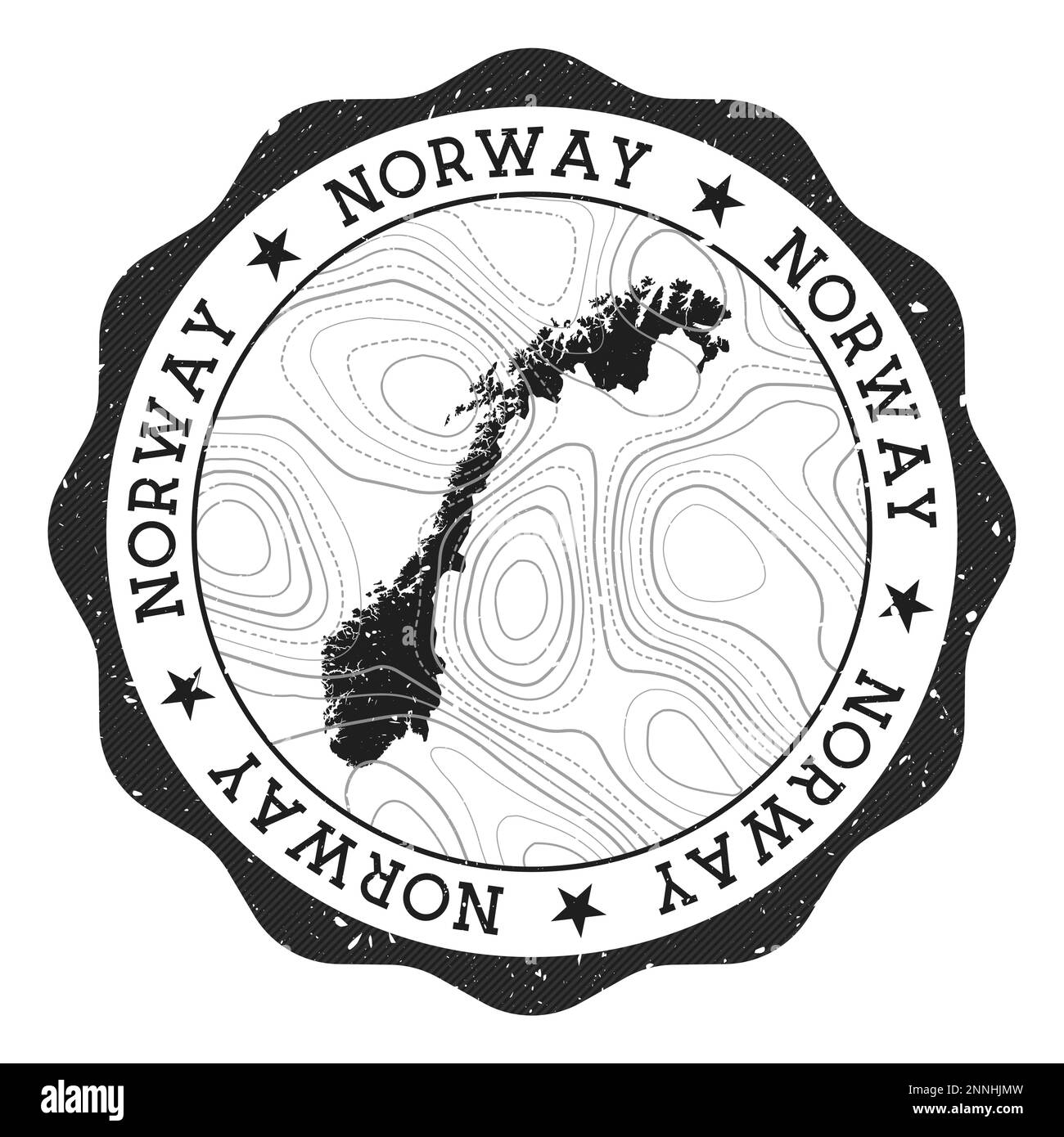 Norway outdoor stamp. Round sticker with map of country with ...