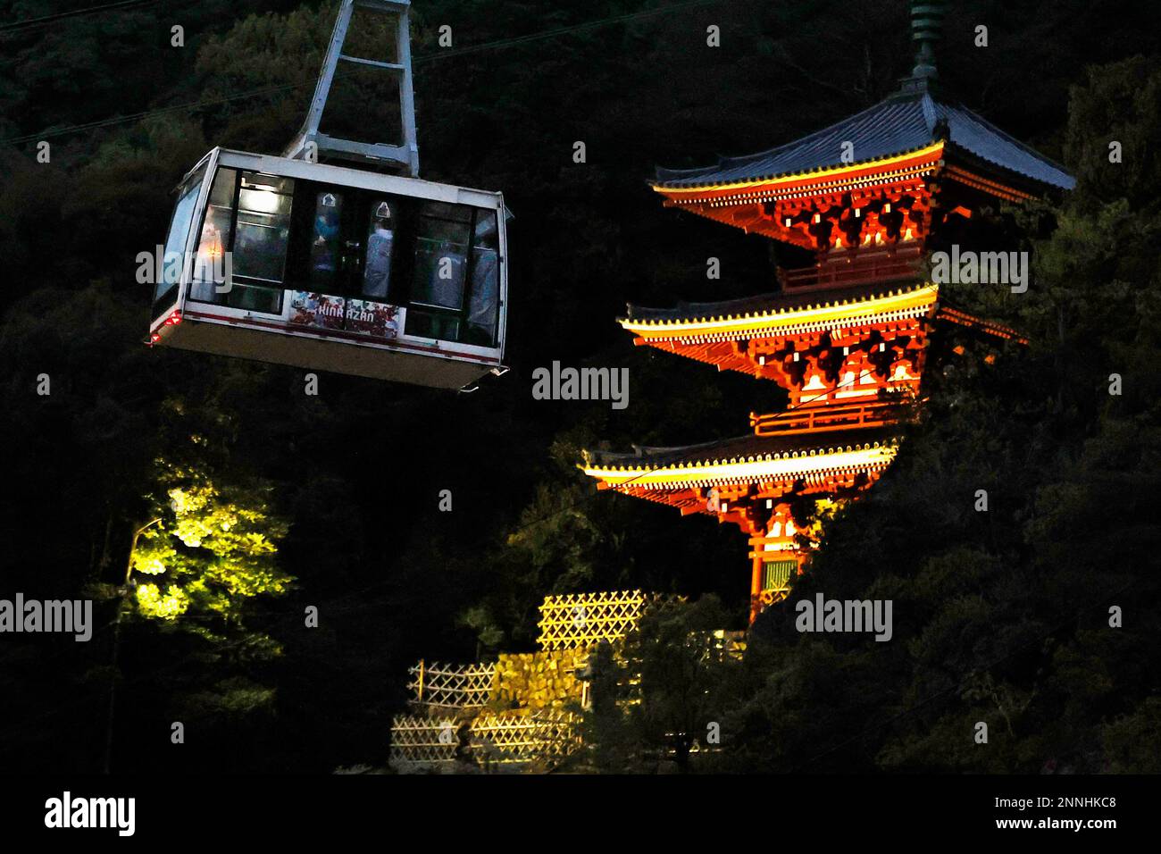 The Tokyo Olympic flame is carried on a gondola of the ropeway leading ...