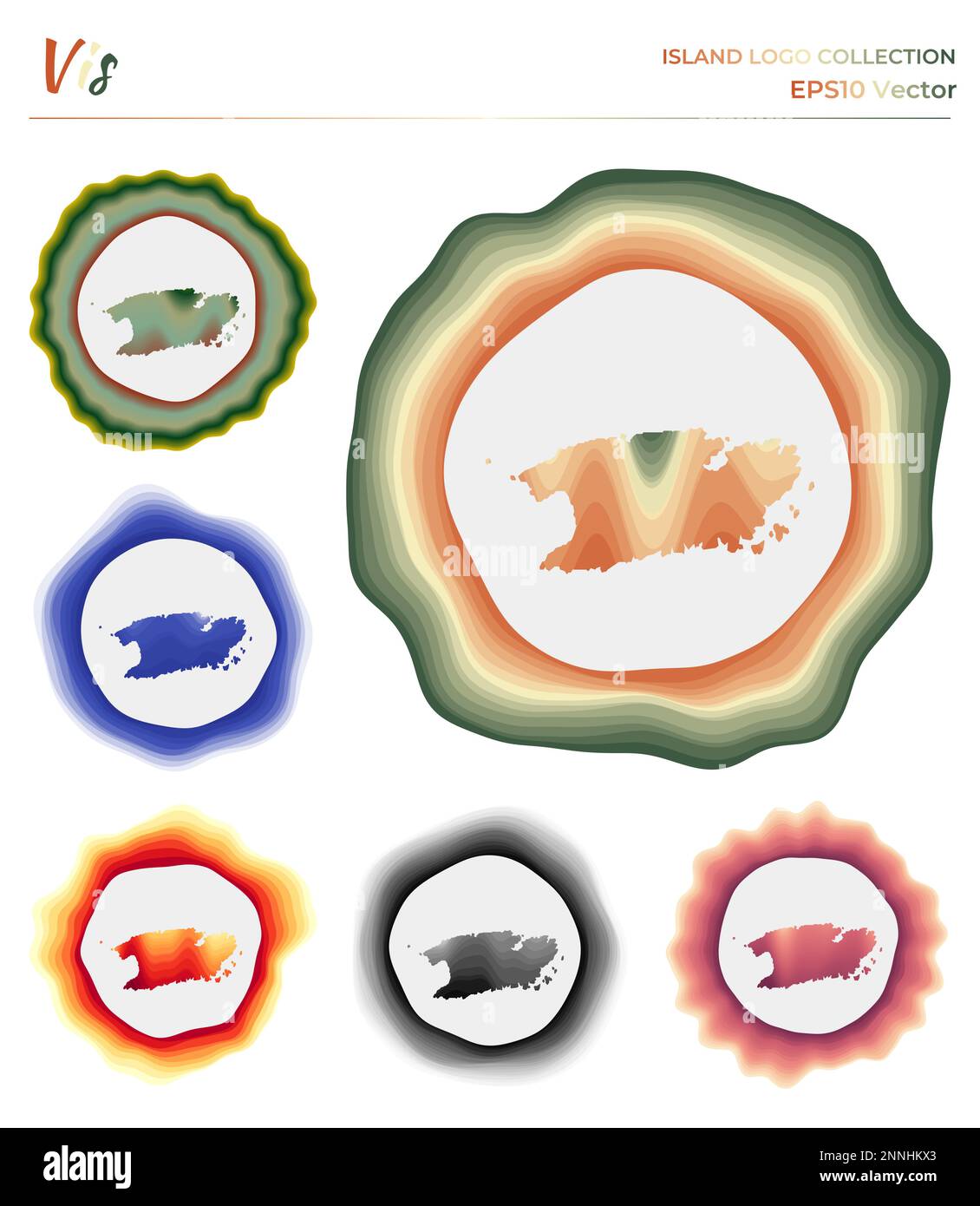 Vis logo collection. Colorful badge of the island. Layers around Vis ...