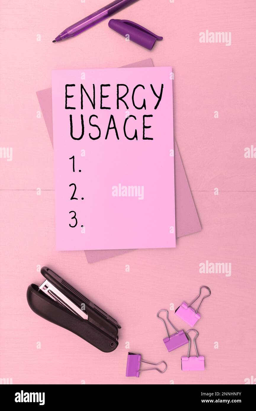 Sign displaying Energy Usage. Word for Amount of energy consumed or ...