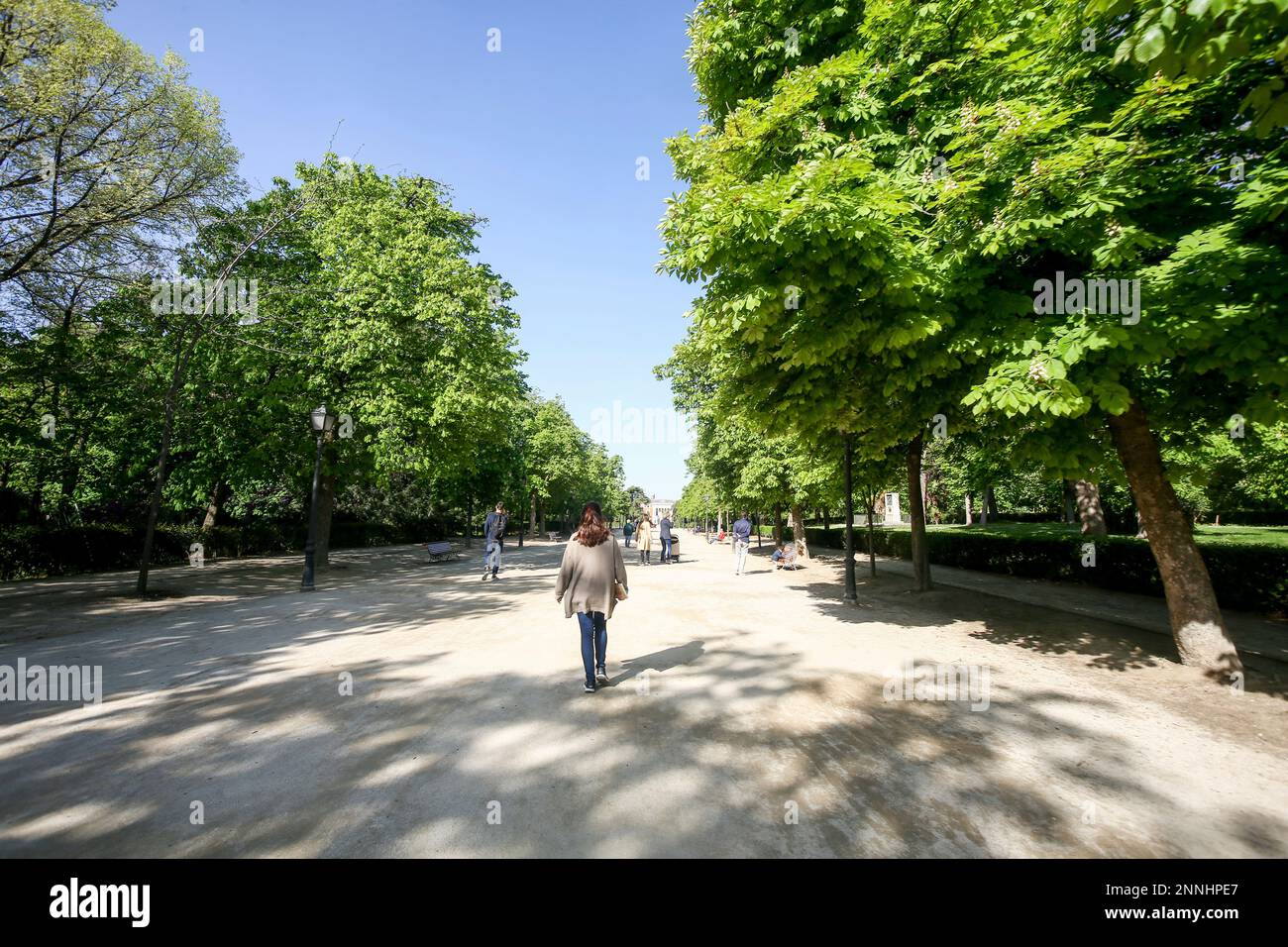 Several people stroll through El Retiro Park, in Madrid (Spain), on ...