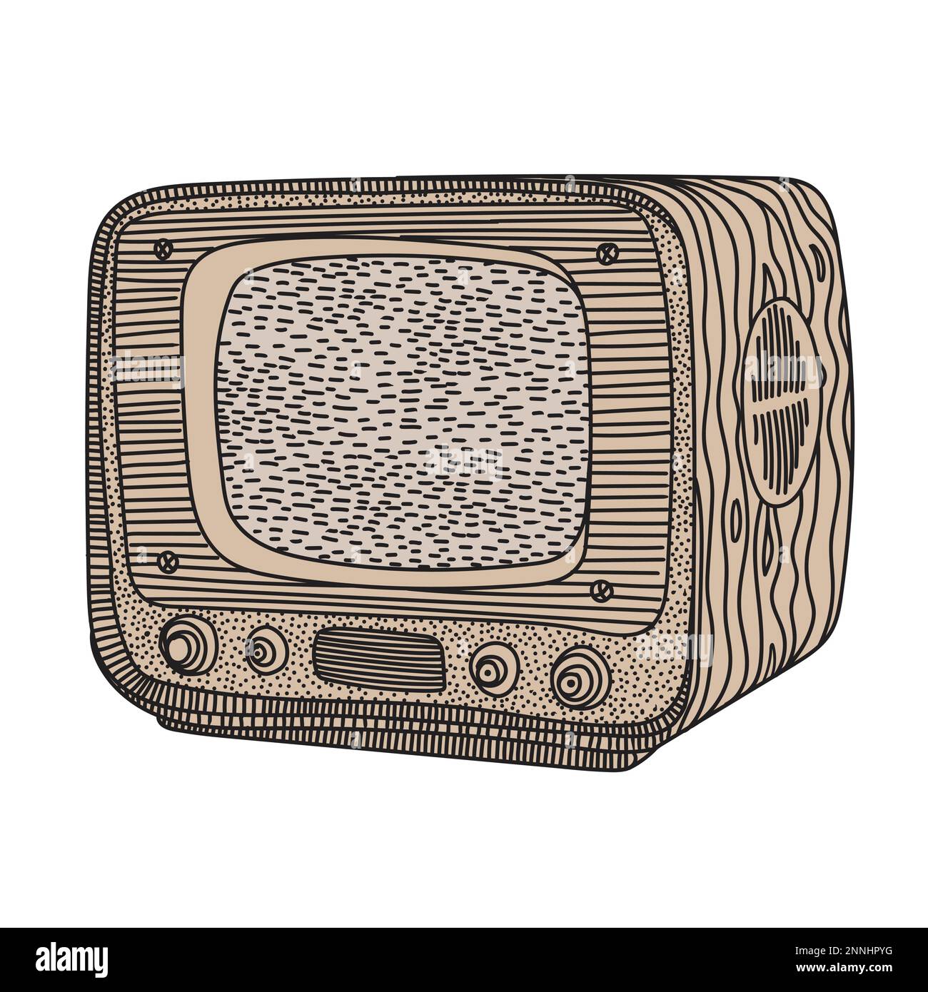 Old vintage tube TV. Linear primitive drawing in a minimalist style ...