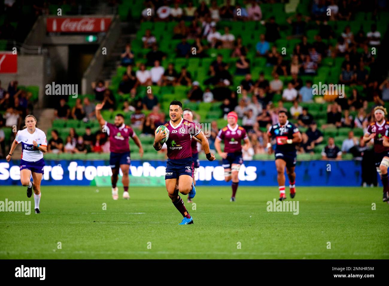 MELBOURNE, AUSTRALIA - APRIL 03: Hunter Paisami of the Queensland Reds ...