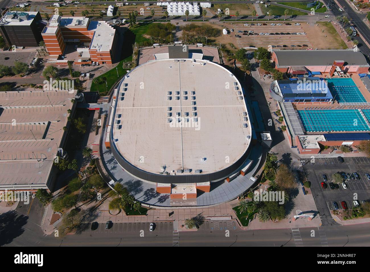 An aerial view of the McKale Center on the campus of the University of ...