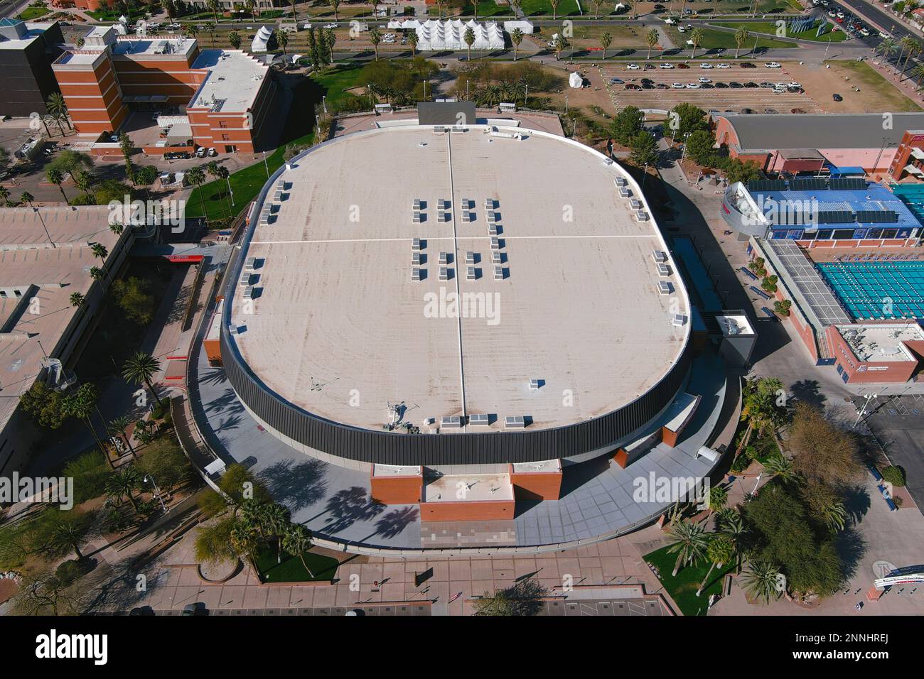 An aerial view of the McKale Center on the campus of the University of ...