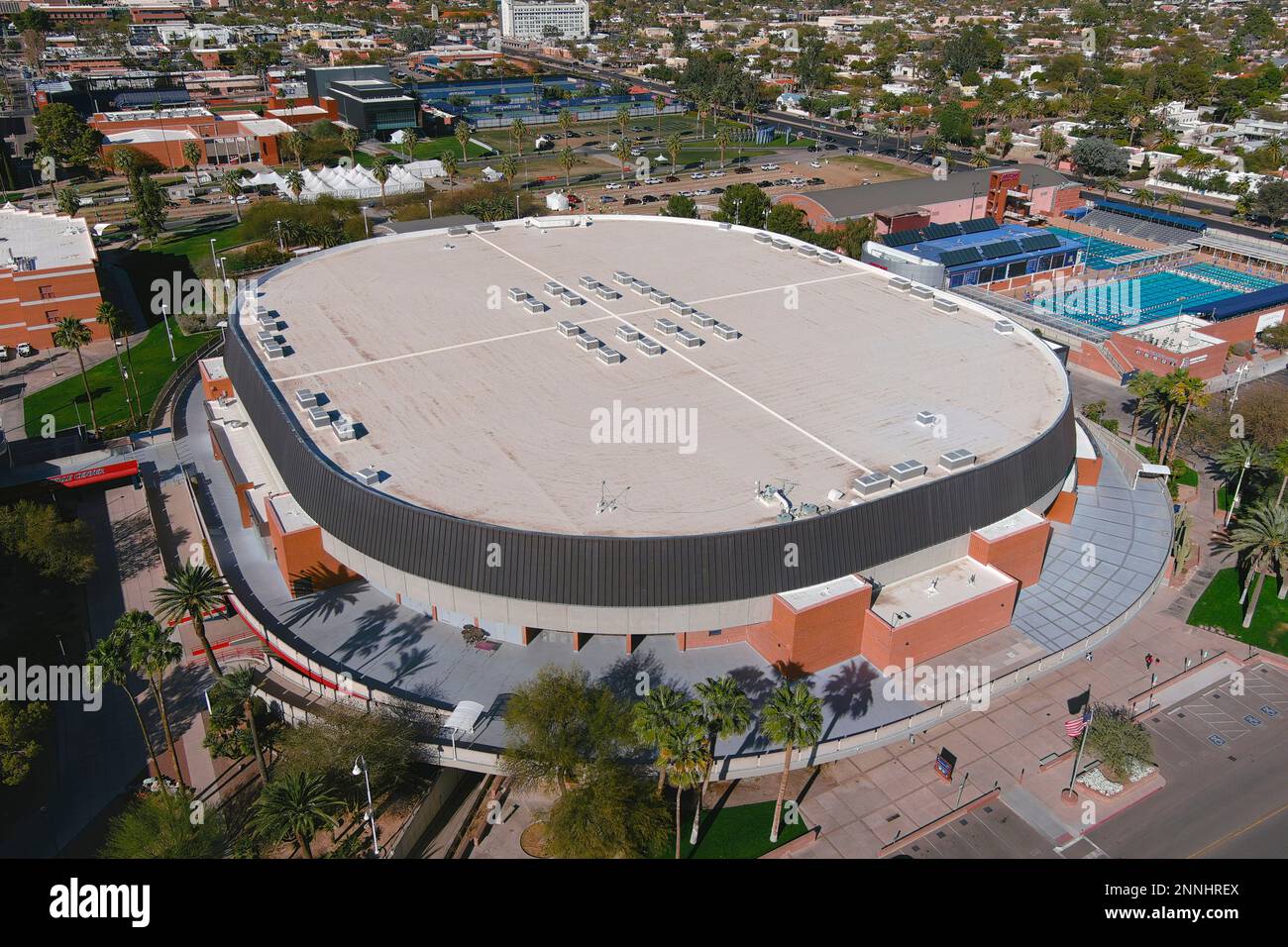 An aerial view of the McKale Center on the campus of the University of ...