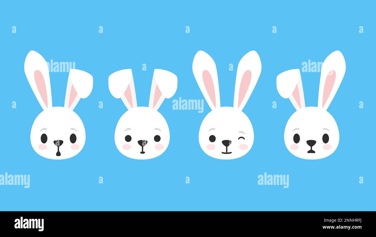 Cute bunny. Vector set of isolated heads. Hare, rabbit, rabbit for ...