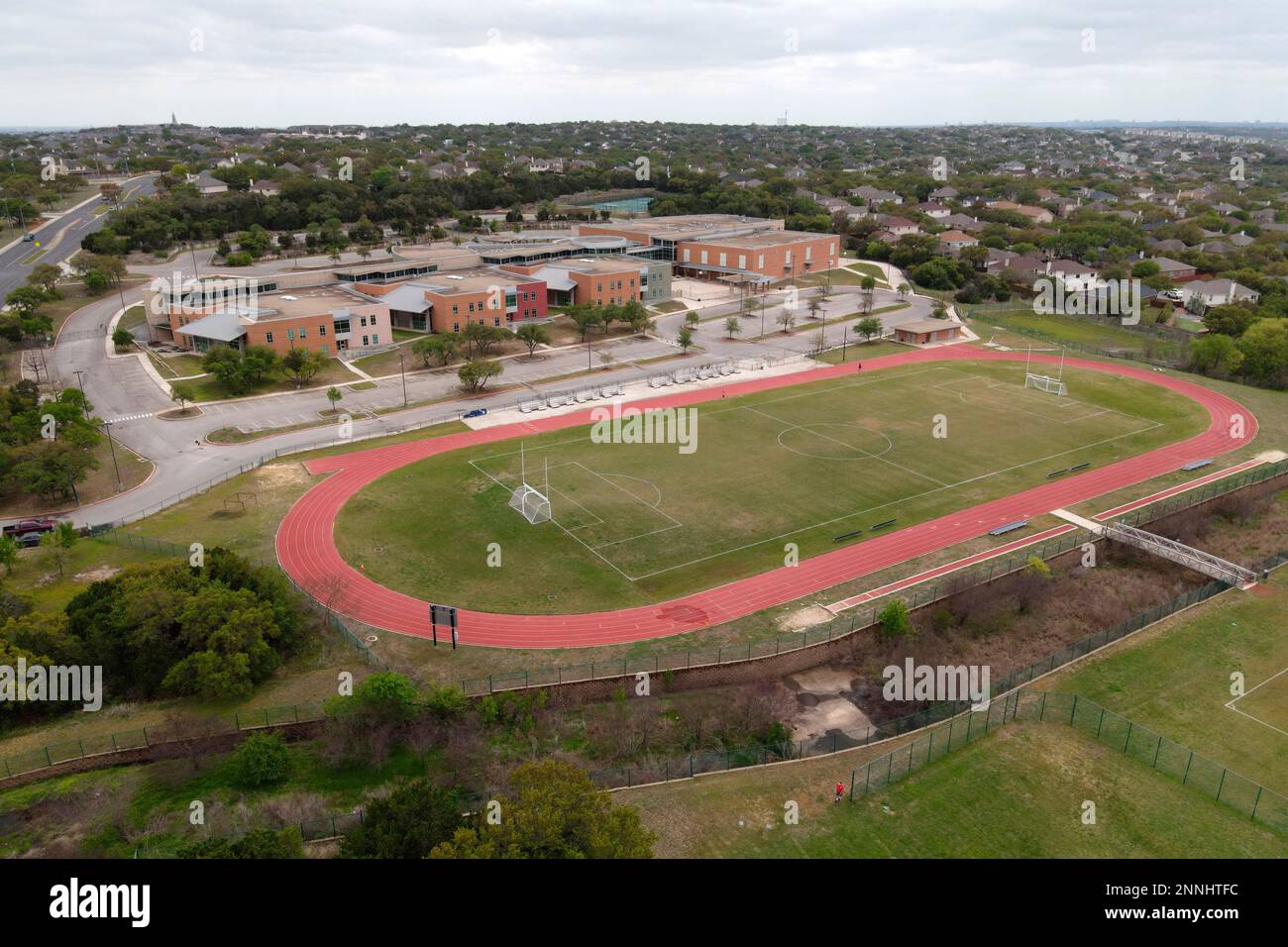An aerial view of the track and soccer field at Jose M. Lopez Middle ...