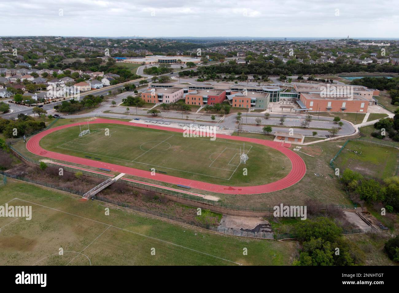 An aerial view of the track and soccer field at Jose M. Lopez Middle ...
