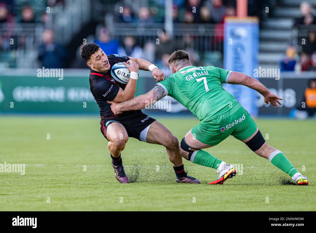 LONDON, UNITED KINGDOM. 25th, Feb 2023. Manu Vunipola of Saracens (left ...