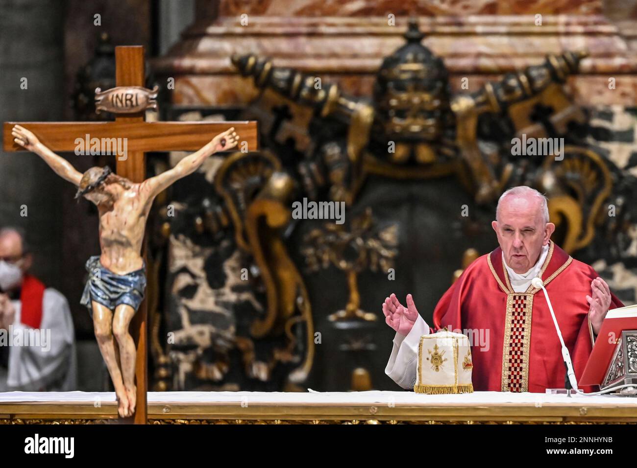 Pope Francis celebrates the Eucharist during Good Friday Mass for the ...