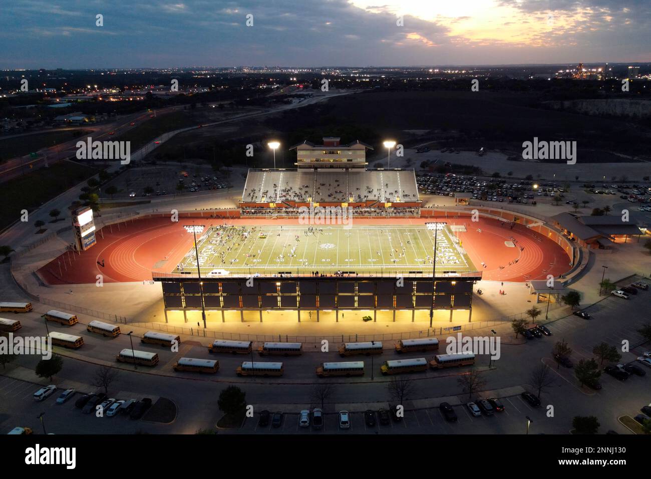 An aerial view of Heroes Stadium during the UIL 6A District 28 Track ...