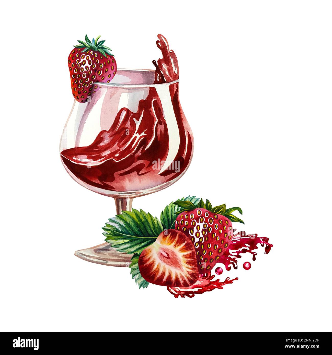 Red juice in a glass, fruit drink. Watercolor illustration. Isolated ...