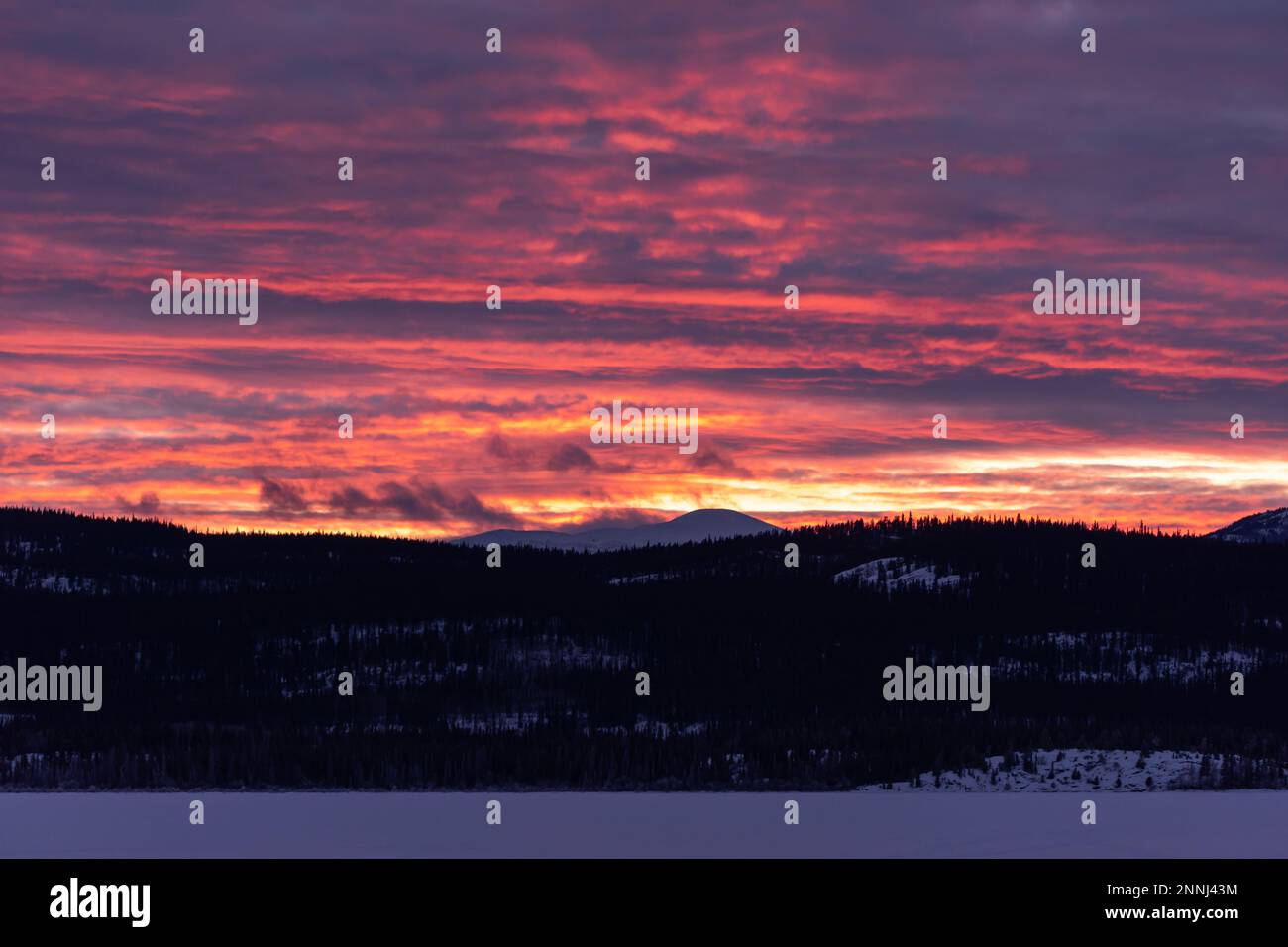 Beautiful sunset views in the wilderness of northern Canada. Bright ...