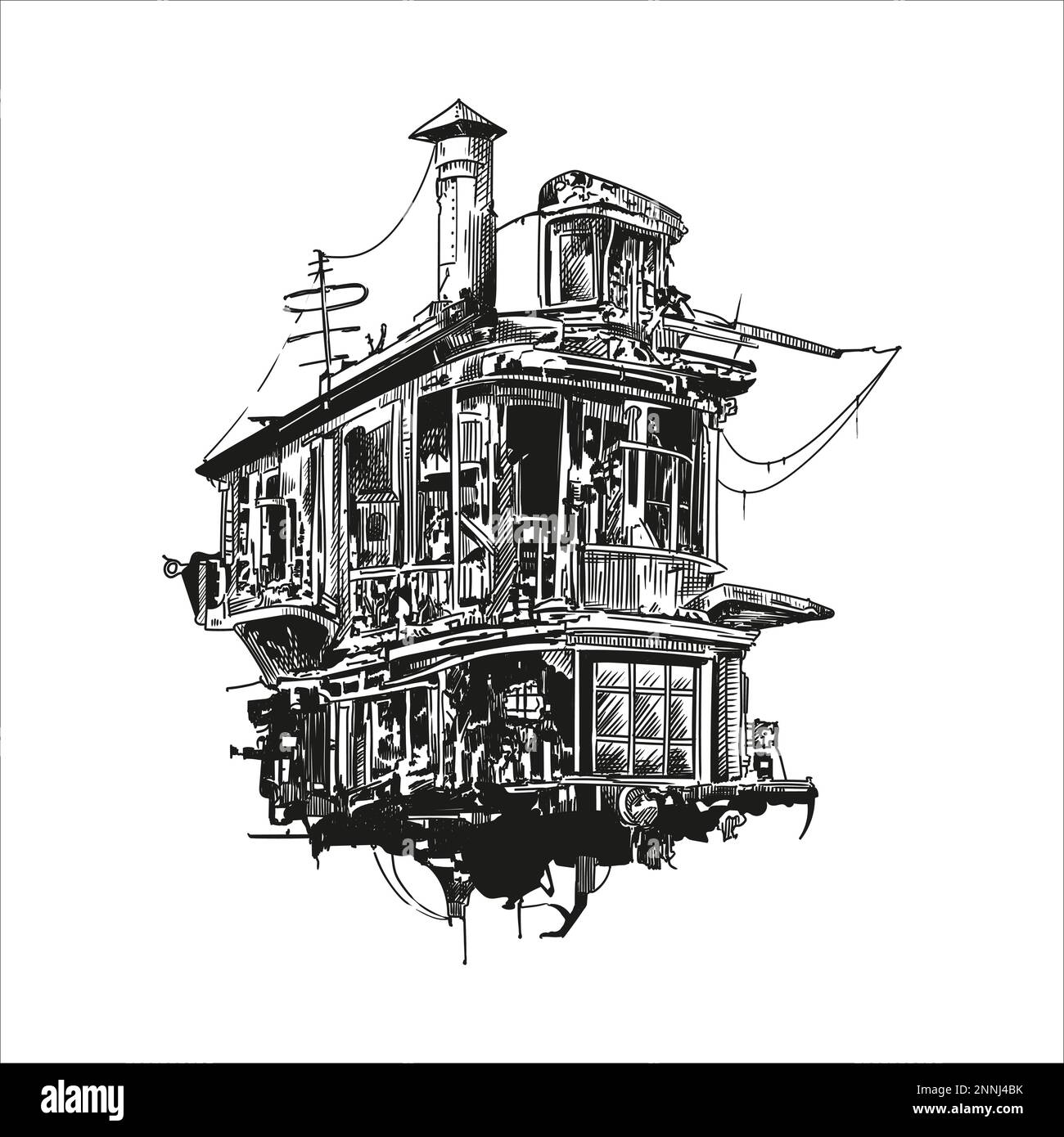 Fantastic flying old house Stock Vector Image & Art - Alamy