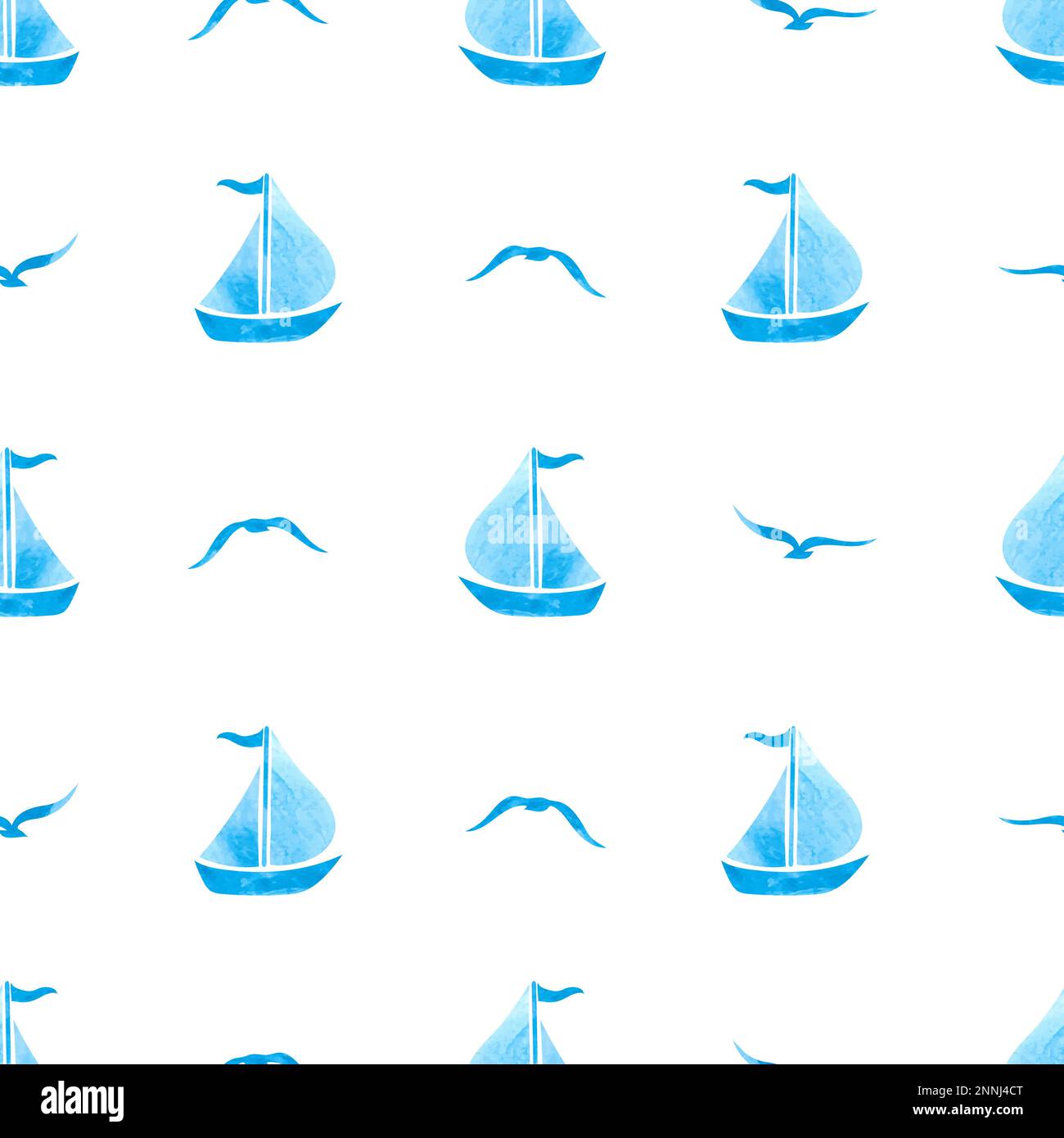 Seamless sea pattern with sailing ships and seagulls on white. Marine ...