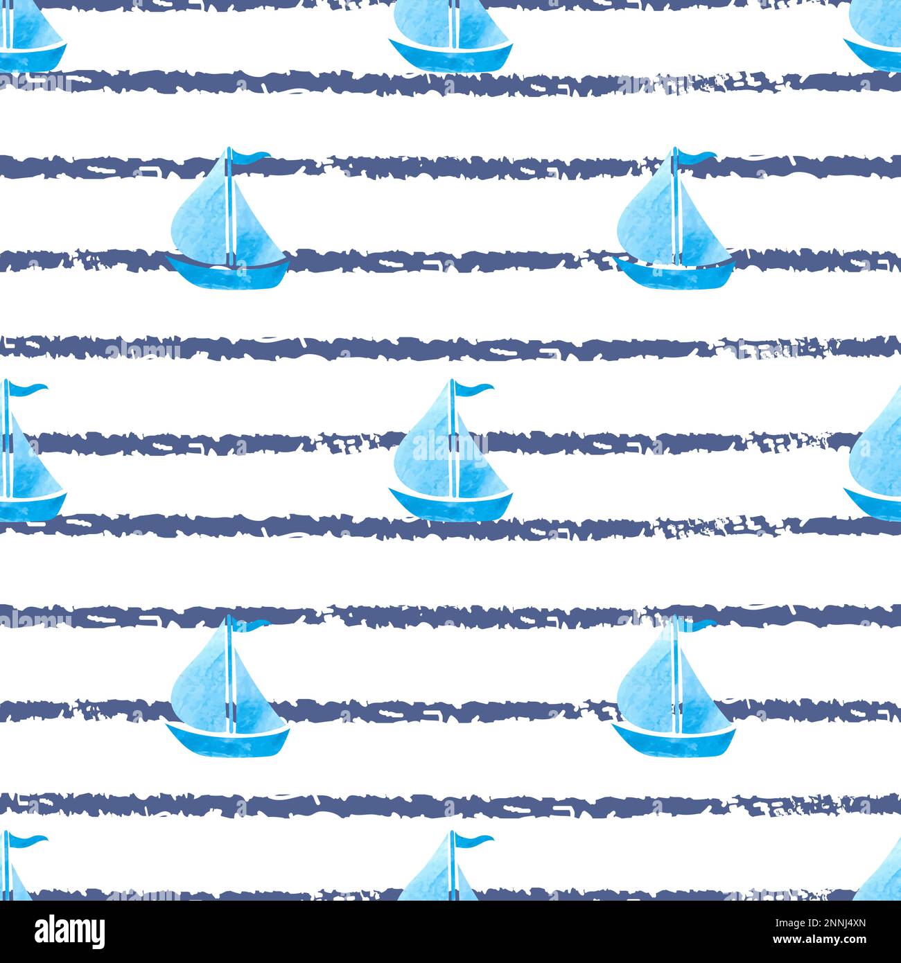 Seamless striped marine background with blue ships. Vector sea ...
