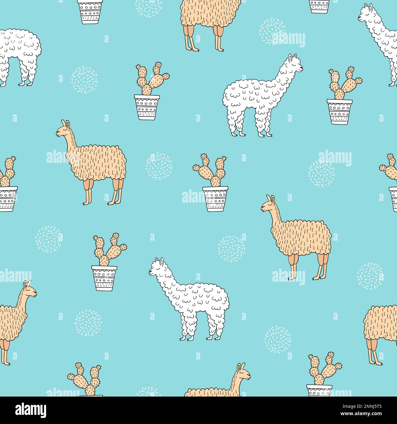 Seamless pattern with cute alpaca - south america's lama and cactus. Vector illustration Stock ...