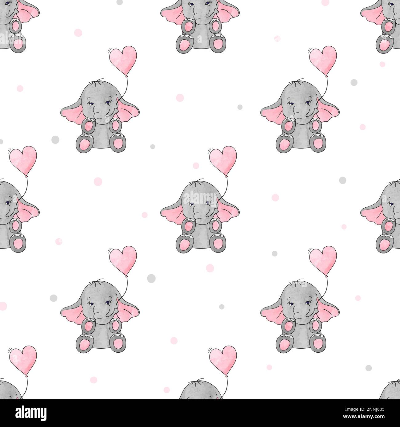 Seamless pattern with cute elephants and heart balloons. Vector ...