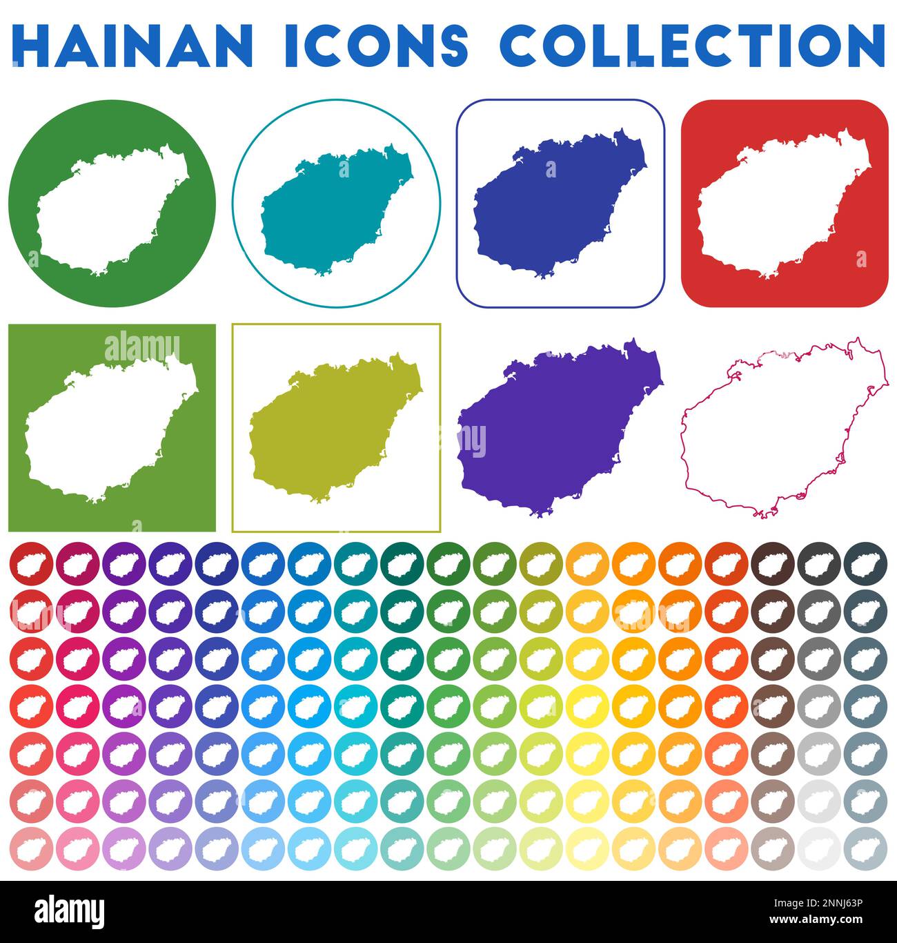 Hainan icons collection. Bright colorful trendy map icons. Modern ...