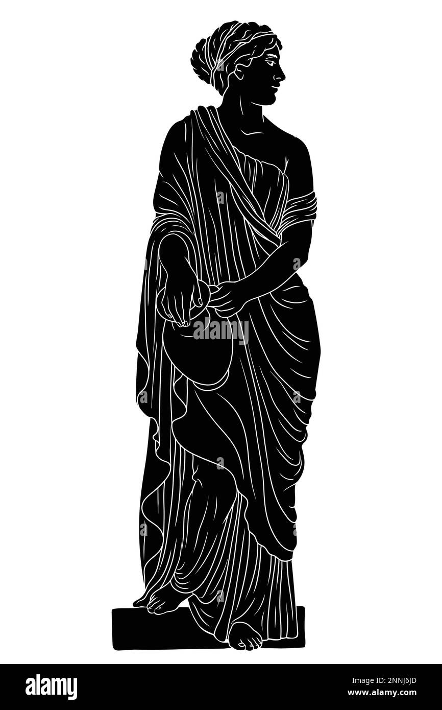 A young slender ancient Greek woman in tunic with a jug. Figure ...