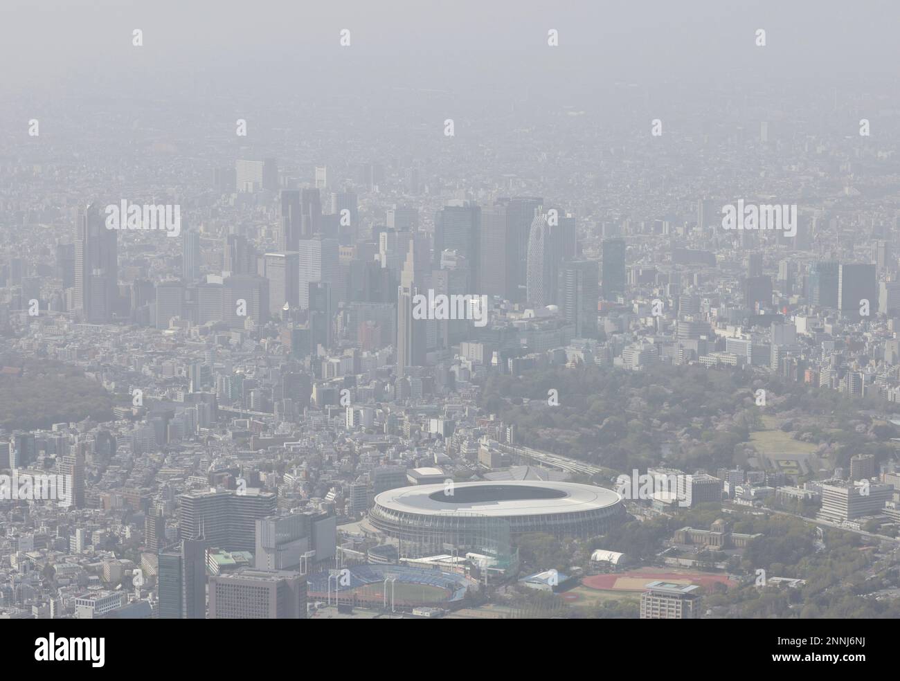 An aerial photo shows yellow sand and dust covering Skyscrapers in ...