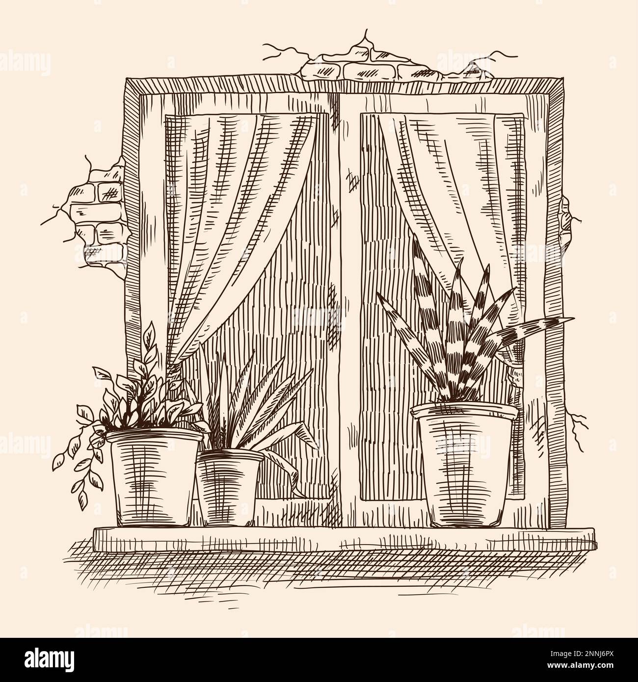 Flower pots window Stock Vector Images - Alamy