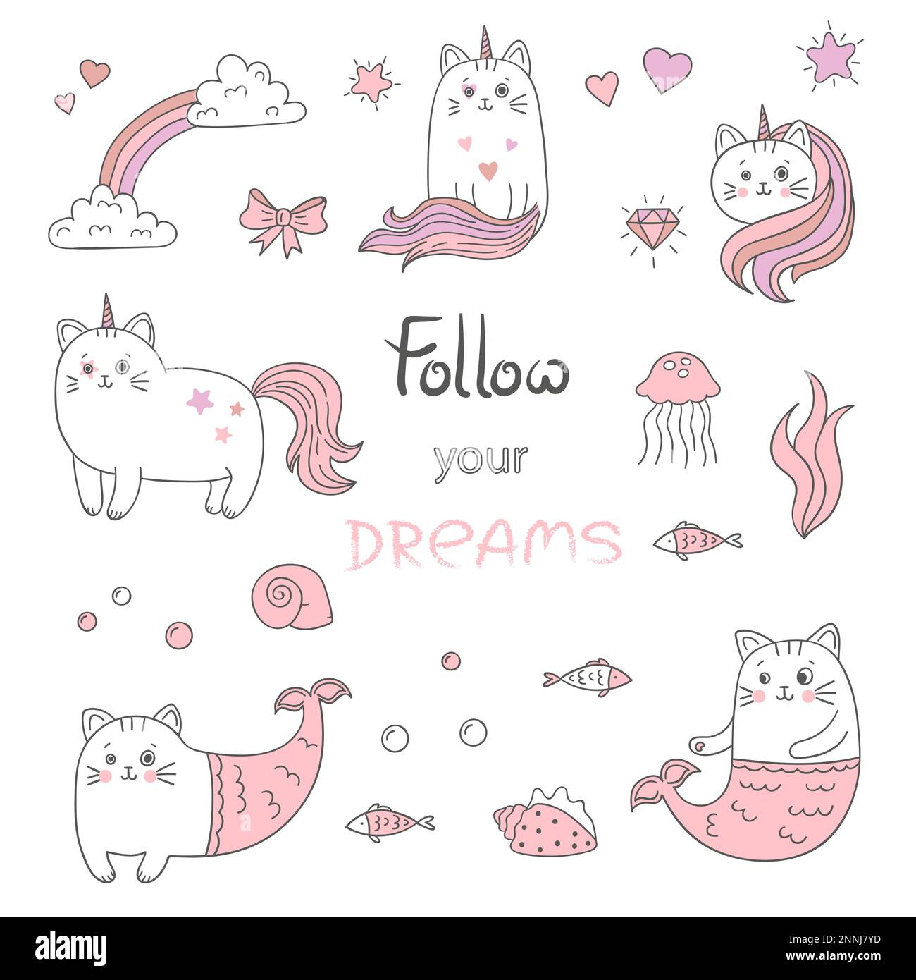 White cat with patches Stock Vector Images - Alamy