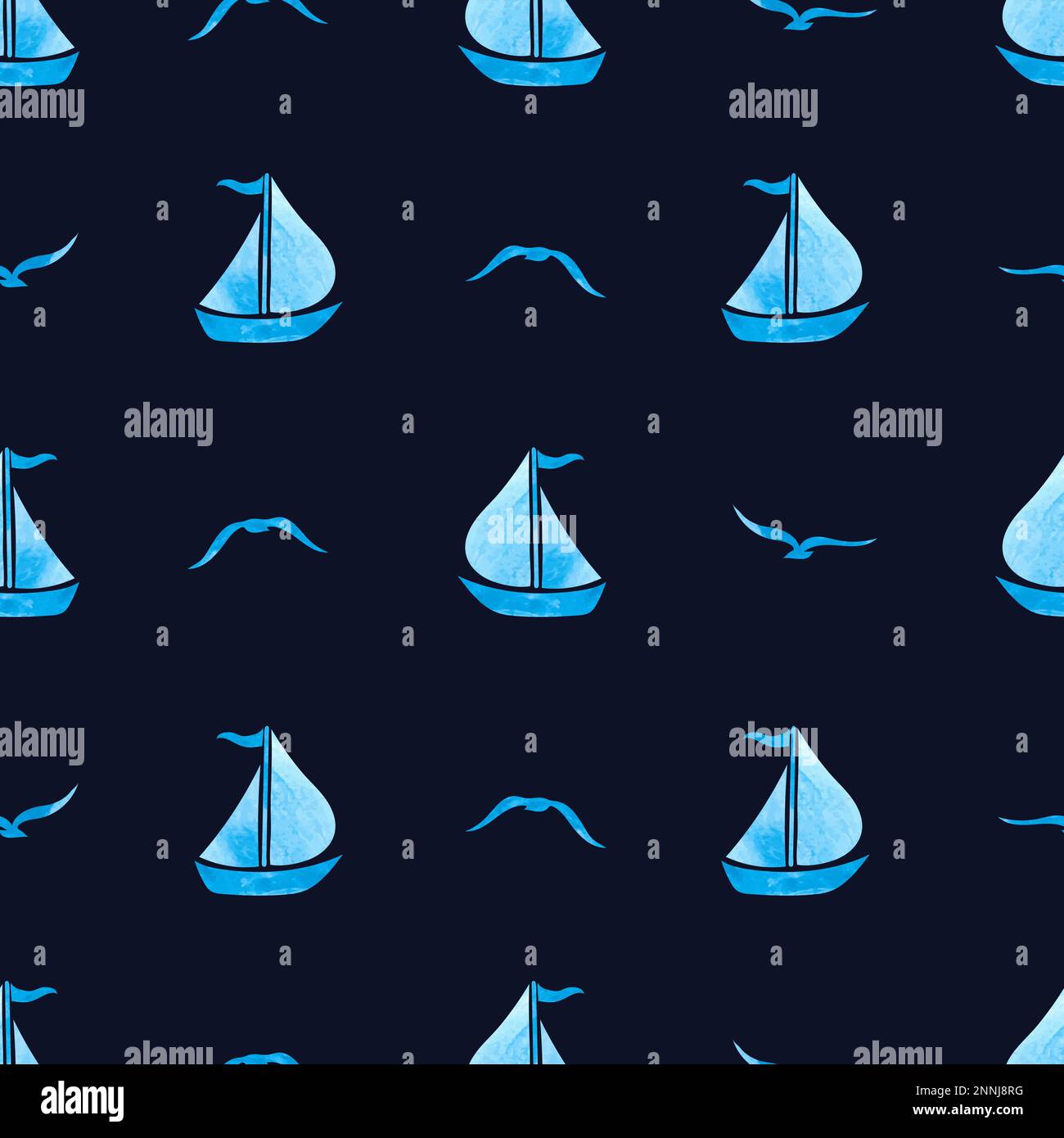 Seamless sea pattern with sailing ships and seagulls. Marine vector ...