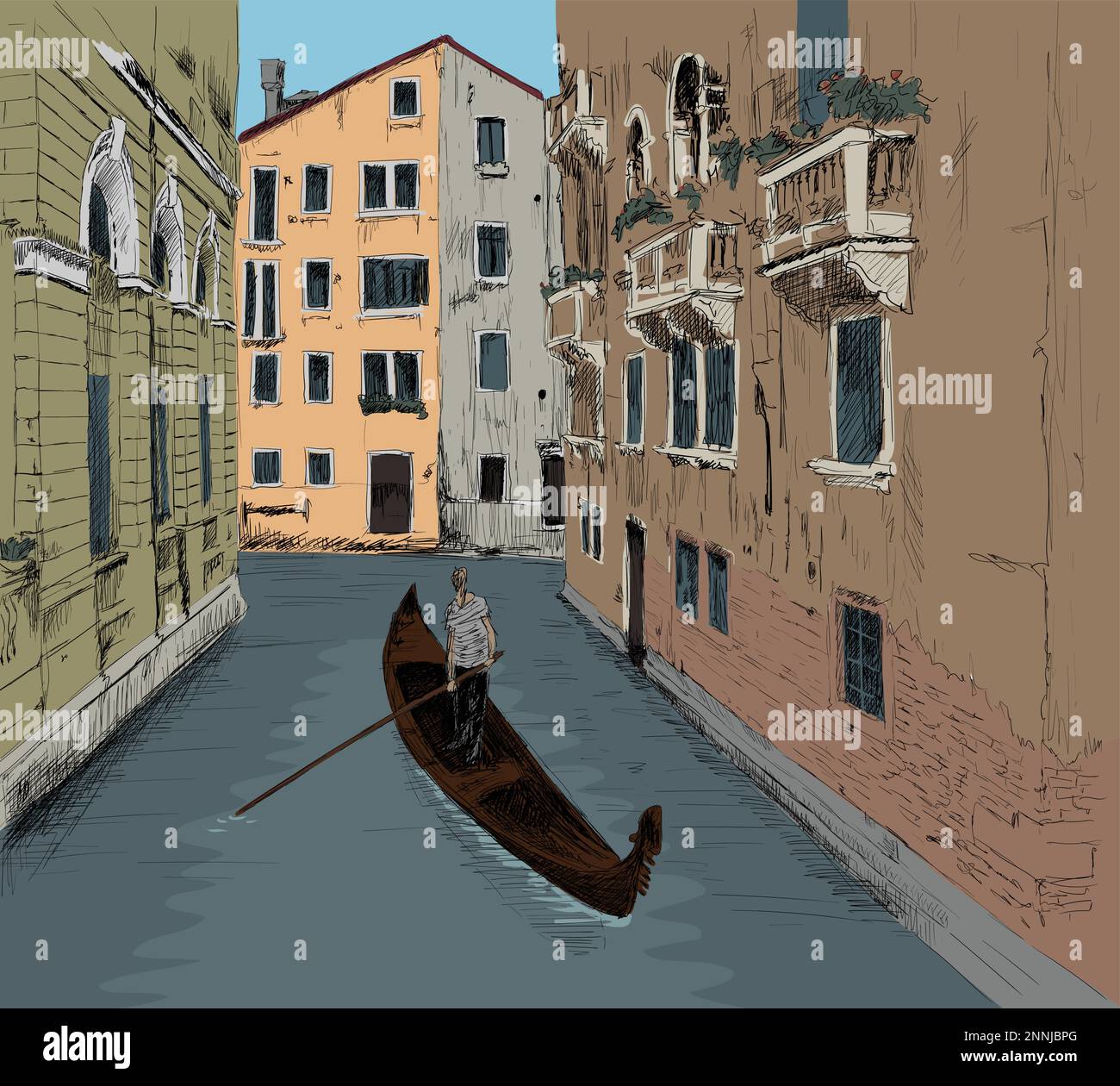 Venetian landscape with a boat Stock Vector Image & Art - Alamy