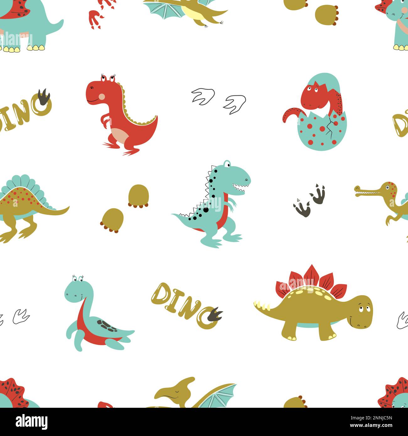 Seamless cartoon dinosaurs pattern. Vector dino background for kids ...