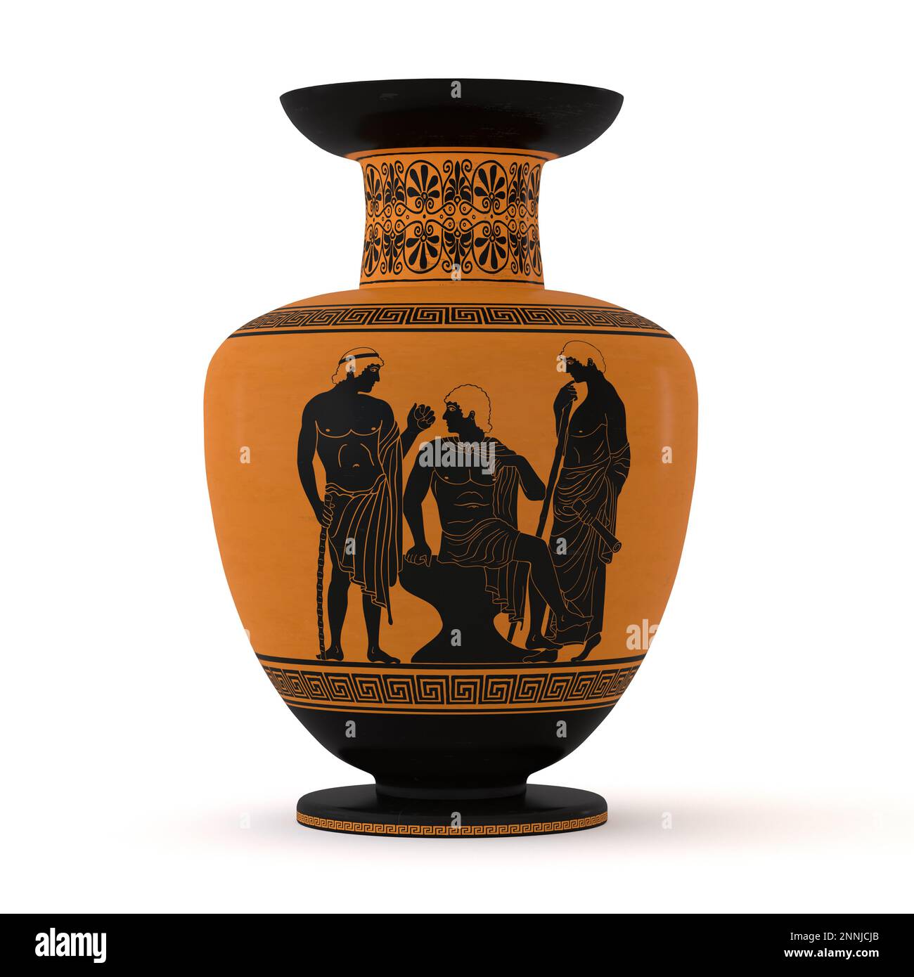 Antique ancient greek wine vase with meander pattern and ornament ...