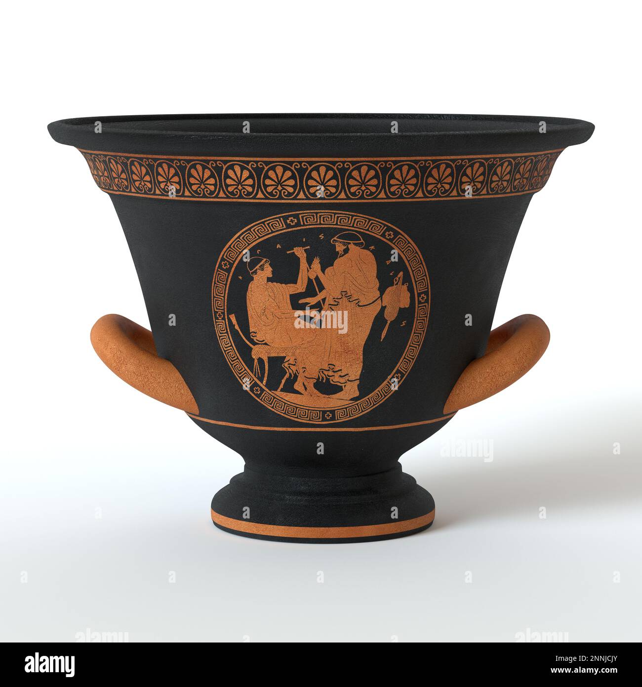 Antique ancient greek wine vase with meander pattern and ornament ...