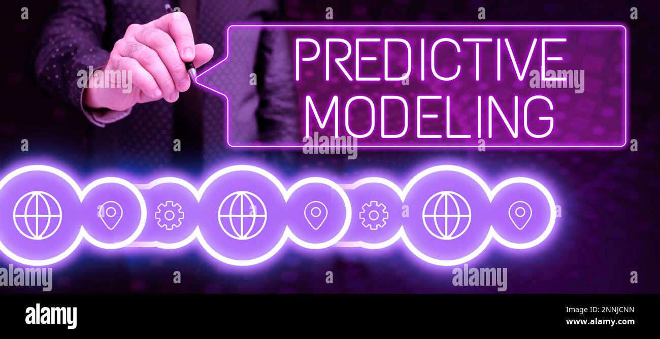 Hand writing sign Predictive Modeling. Word Written on maintenance strategy driven by predictive ...