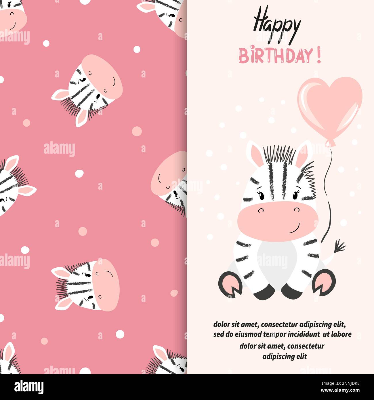 Happy Birthday greeting card design with cute little zebra. Vector ...