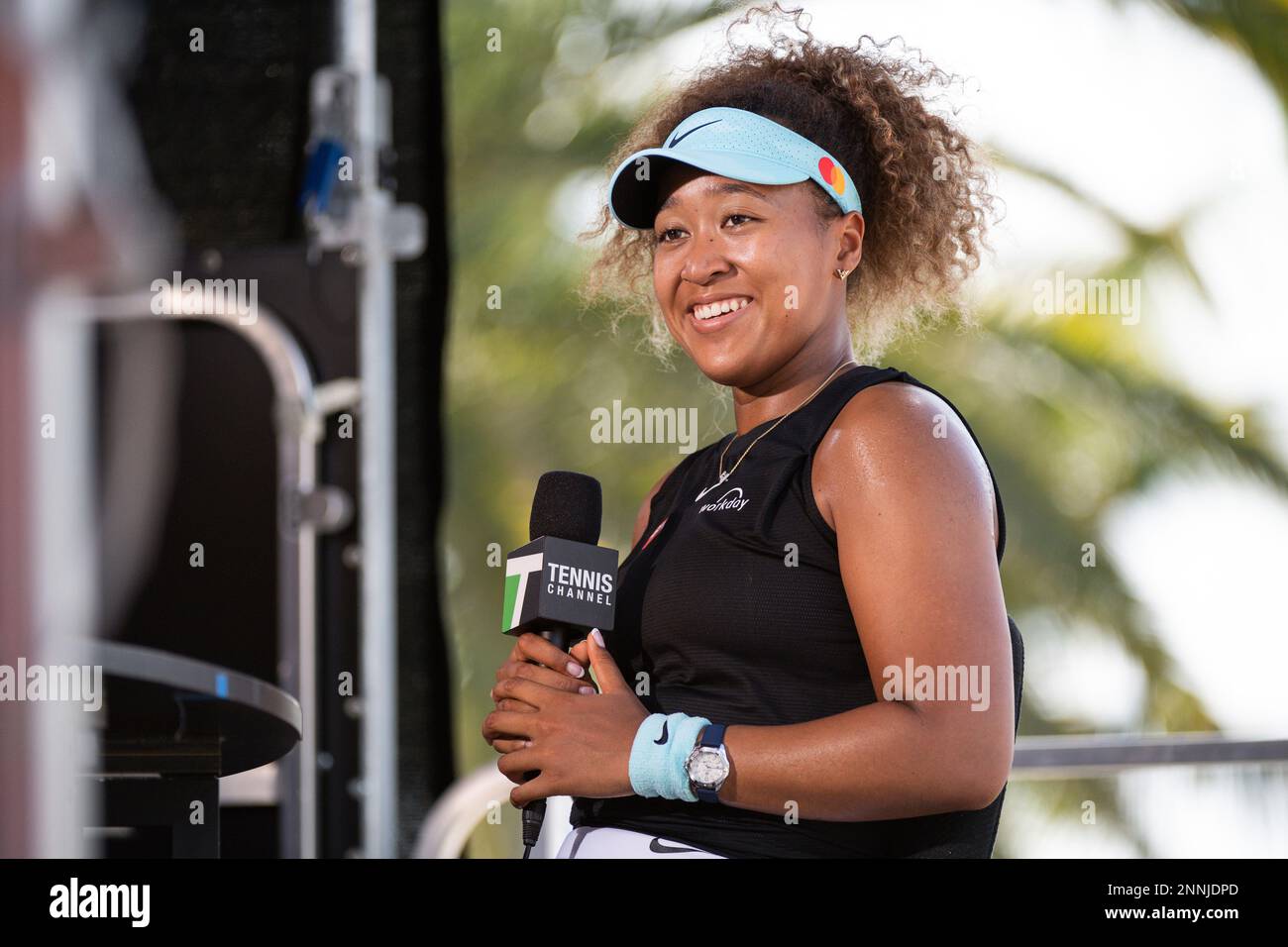 Japan's Naomi Osaka on the Tennis Channel set during the Miami Open ...