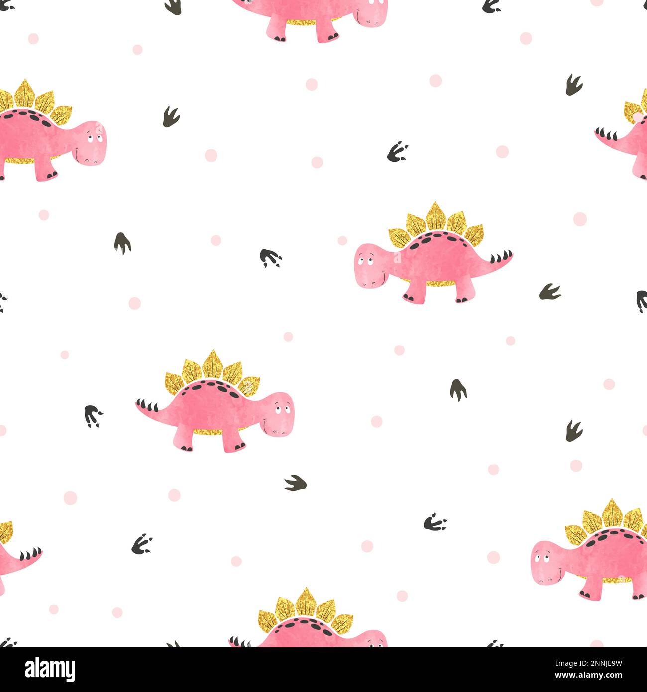 Seamless dinosaurs pattern. Vector cartoon dino background. Baby print ...