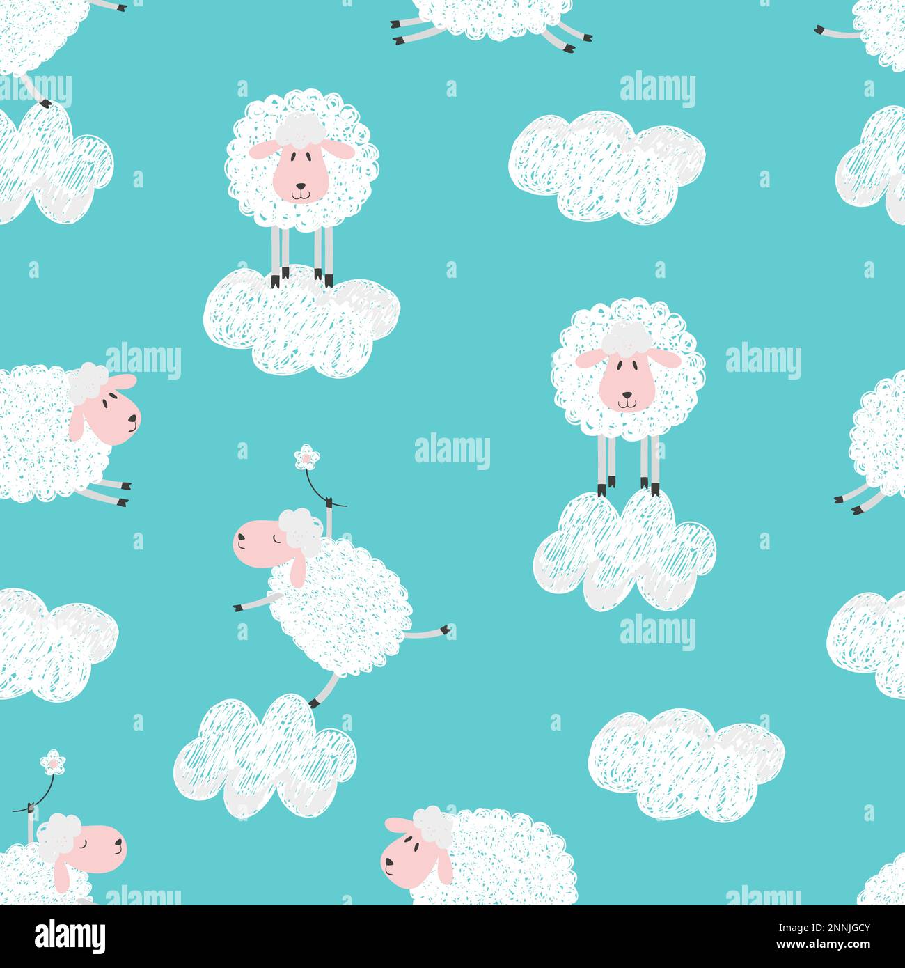 Cute sheep and clouds seamless pattern. Vector background Stock Vector ...
