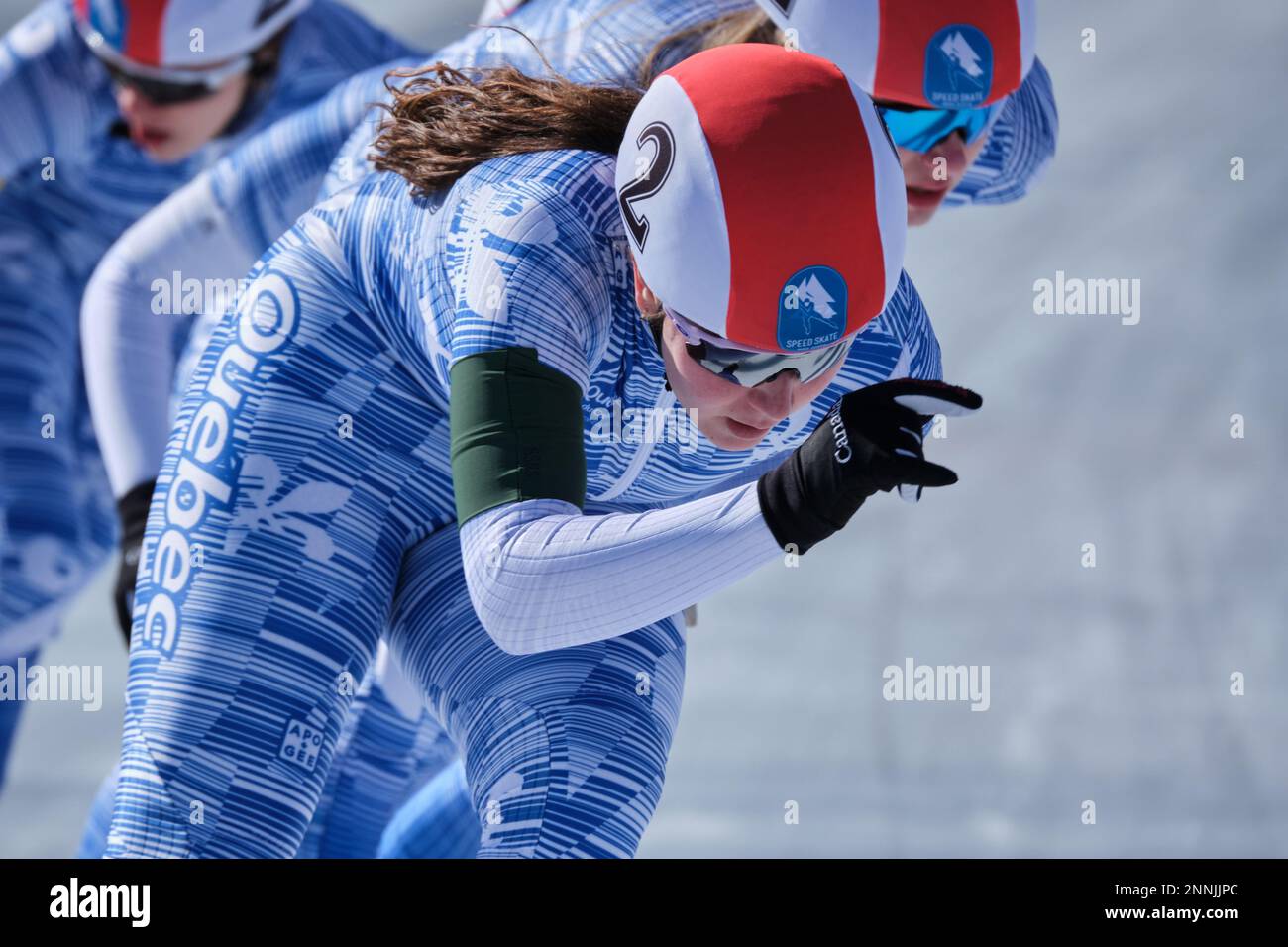 February 22, 2023. Halifax, Canada. The Quebec team pursuit women gold ...