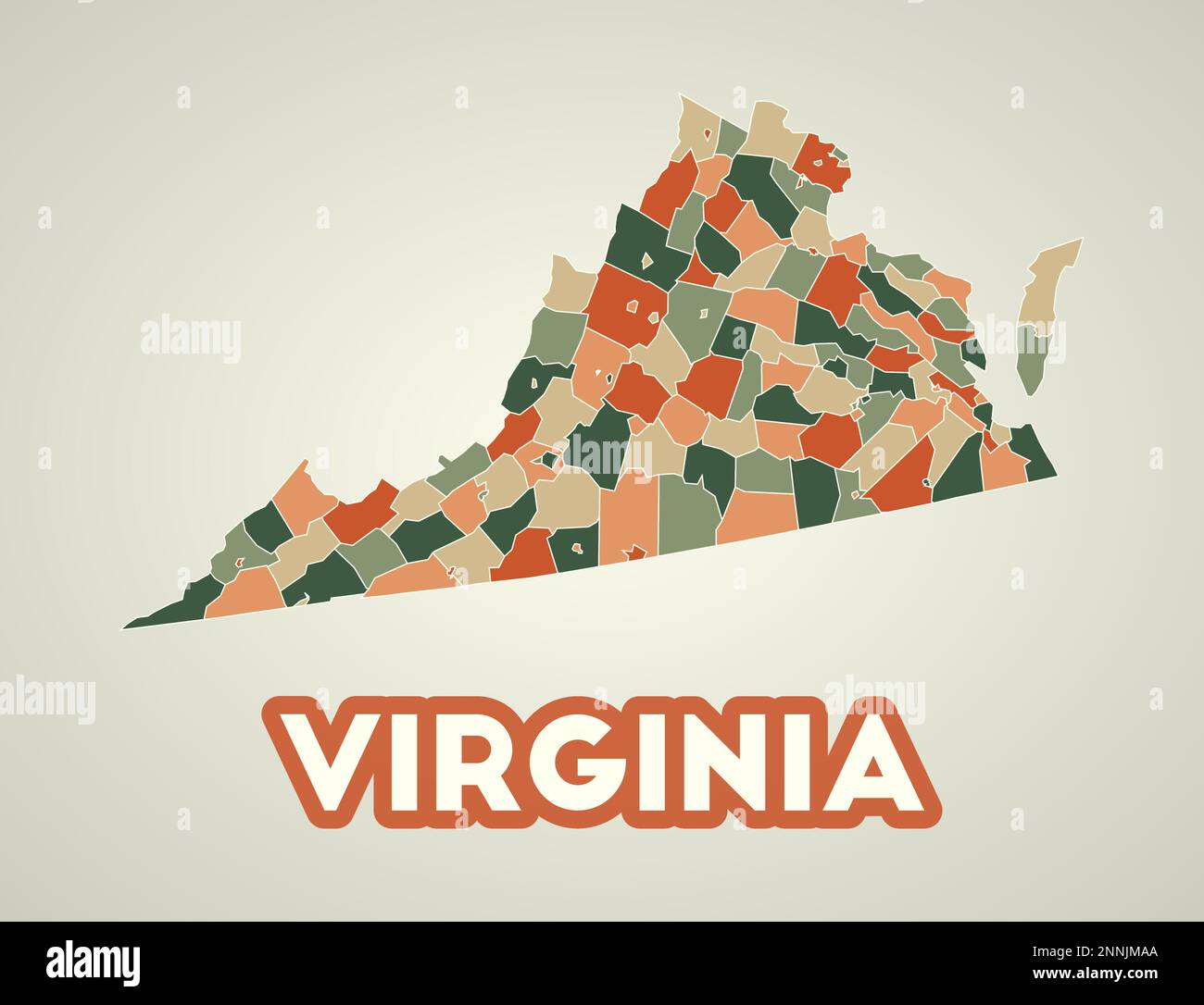 Virginia poster in retro style. Map of the US state with regions in ...