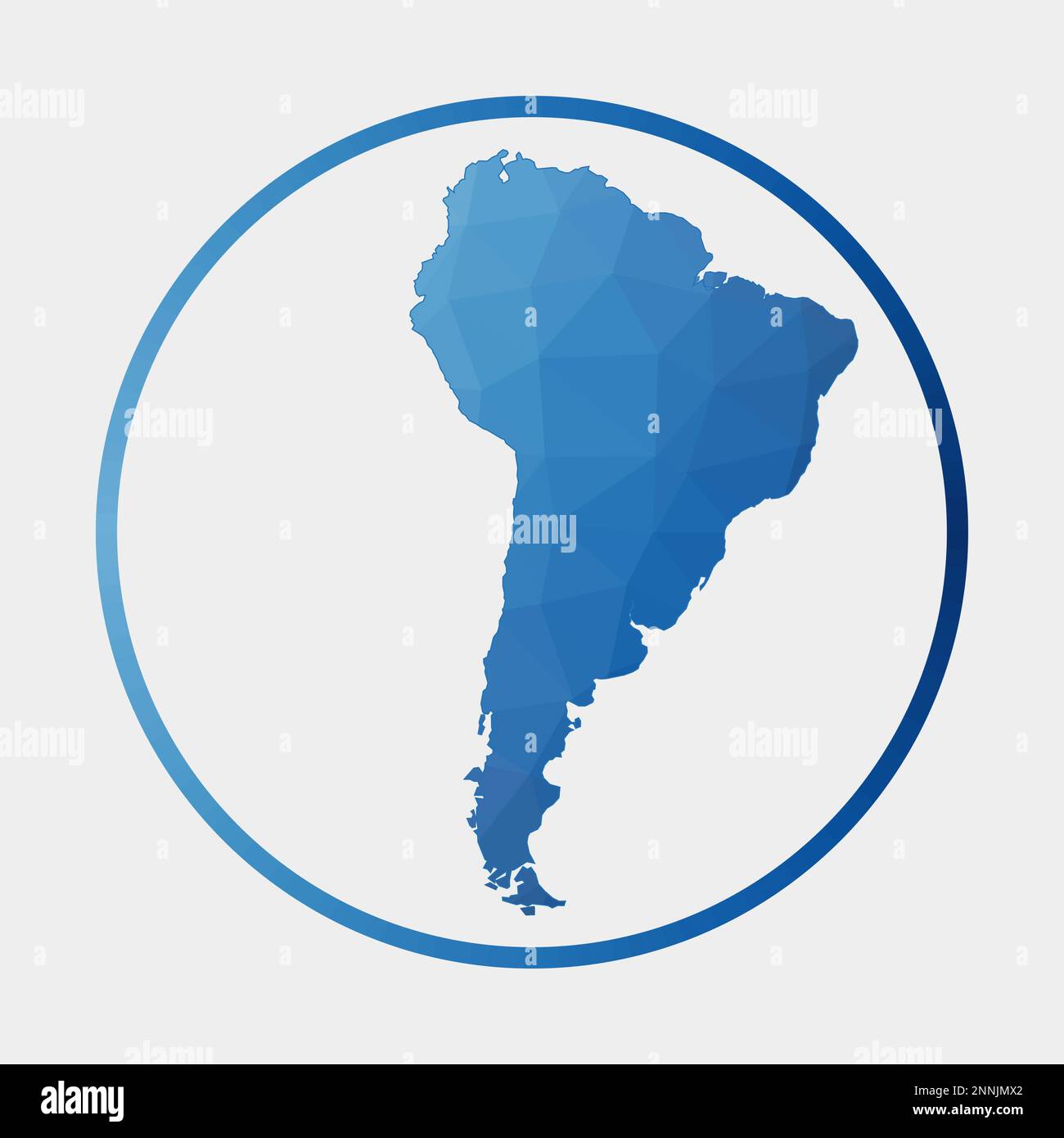 South America icon. Polygonal map of the continent in gradient ring ...