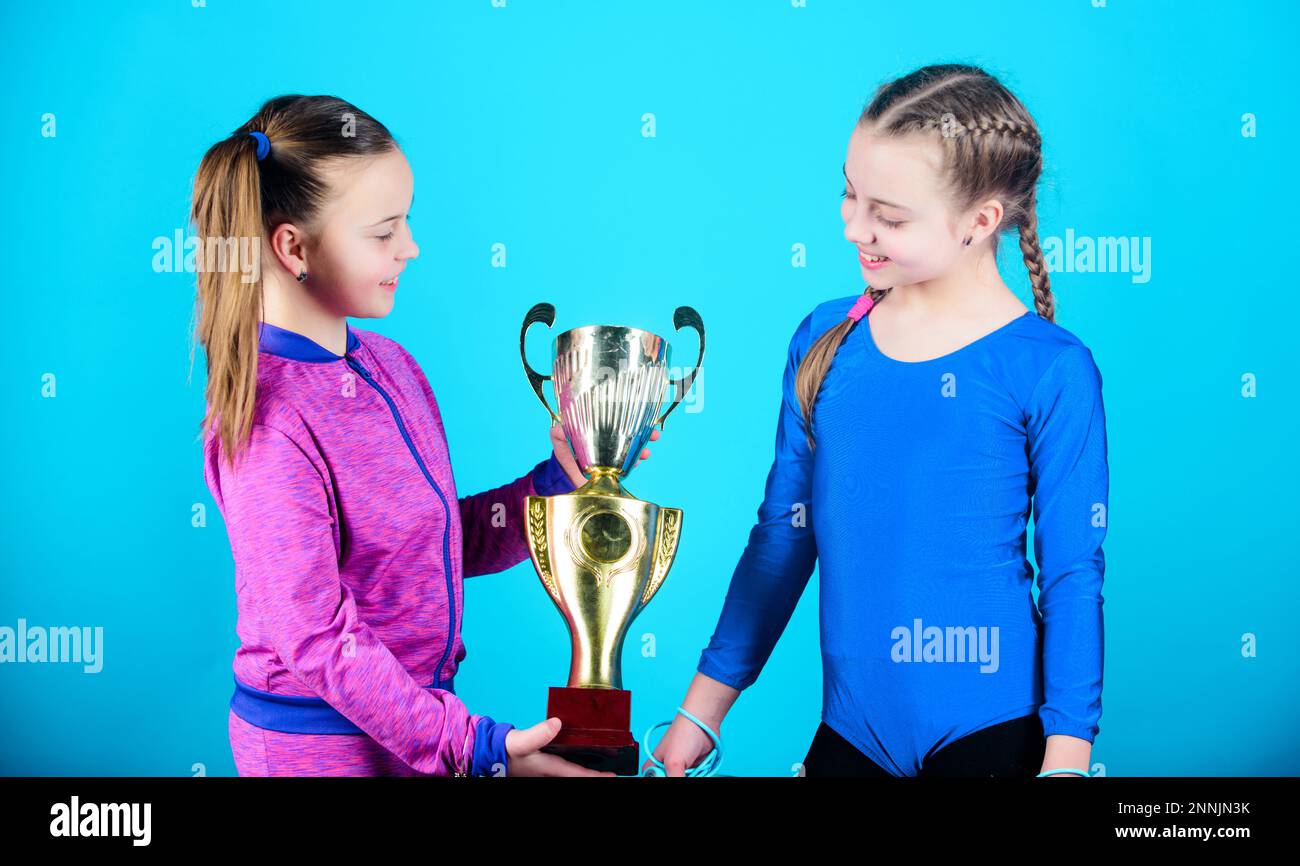 Winners in competition. victory of teen girls. Sport success ...