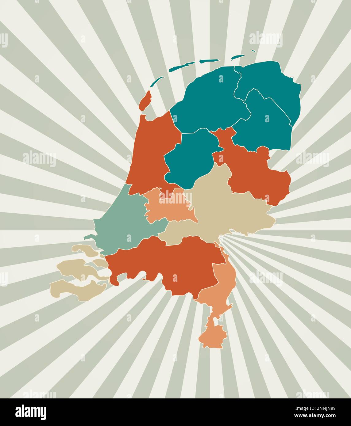 Netherlands map. Poster with map of the country in retro color palette ...